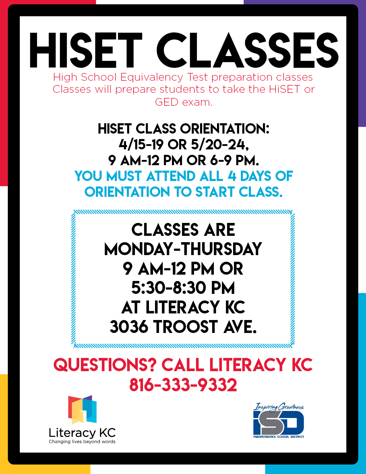 HiSET Flyer April May | Literacy KC